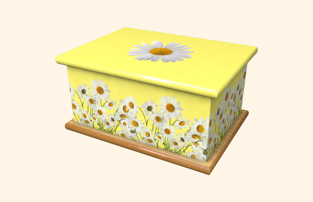 Sunshine Daisy Wooden Cremation Ashes Urn Adult – Urns UK